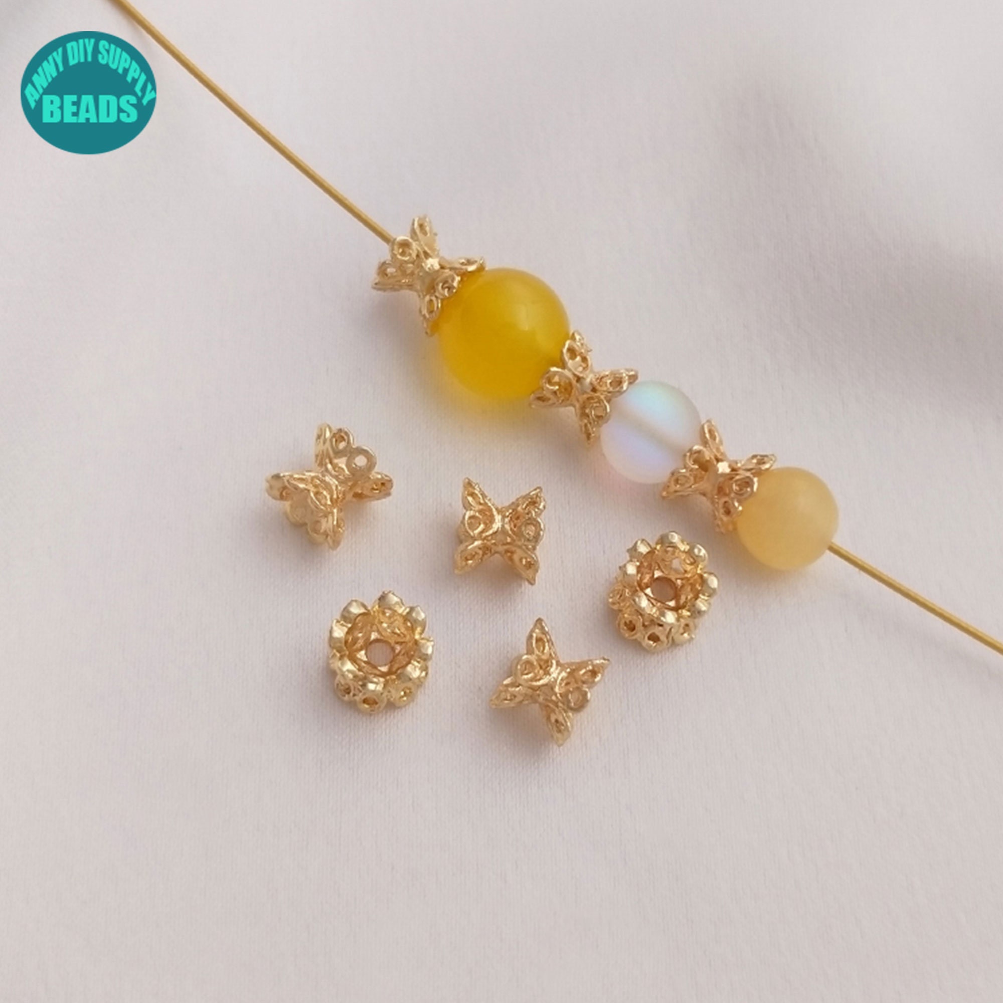 5mm 14K Real Gold Plated Bead Caps,gold Bead Caps,double Flower Cap - Etsy