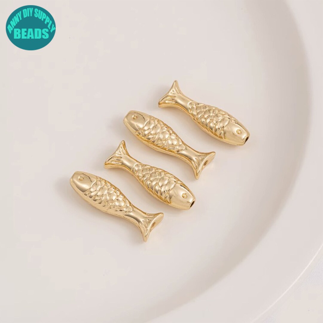 14K Gold Plated Fish Beads,animal Beads,bracelet Beads,jewelry Making ...