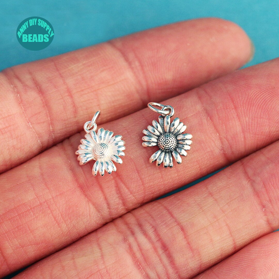 1/2/5/10PCS Sterling Silver Daisy Charm,tiny Daisy Charm,silver Daisy ...