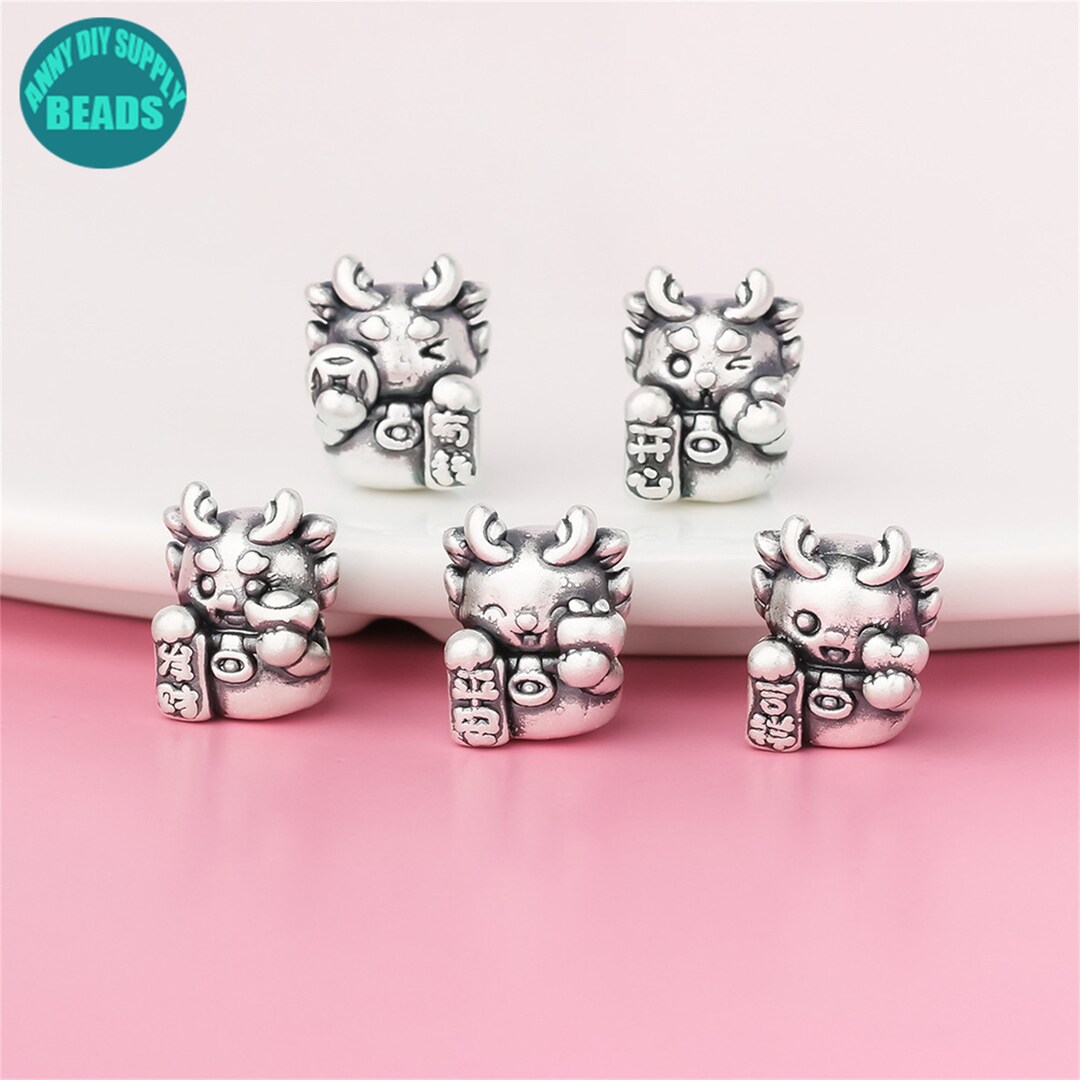 1PC S999 3D Hard Silver Dragon Beads,cute Solid Silver Beads,focal ...