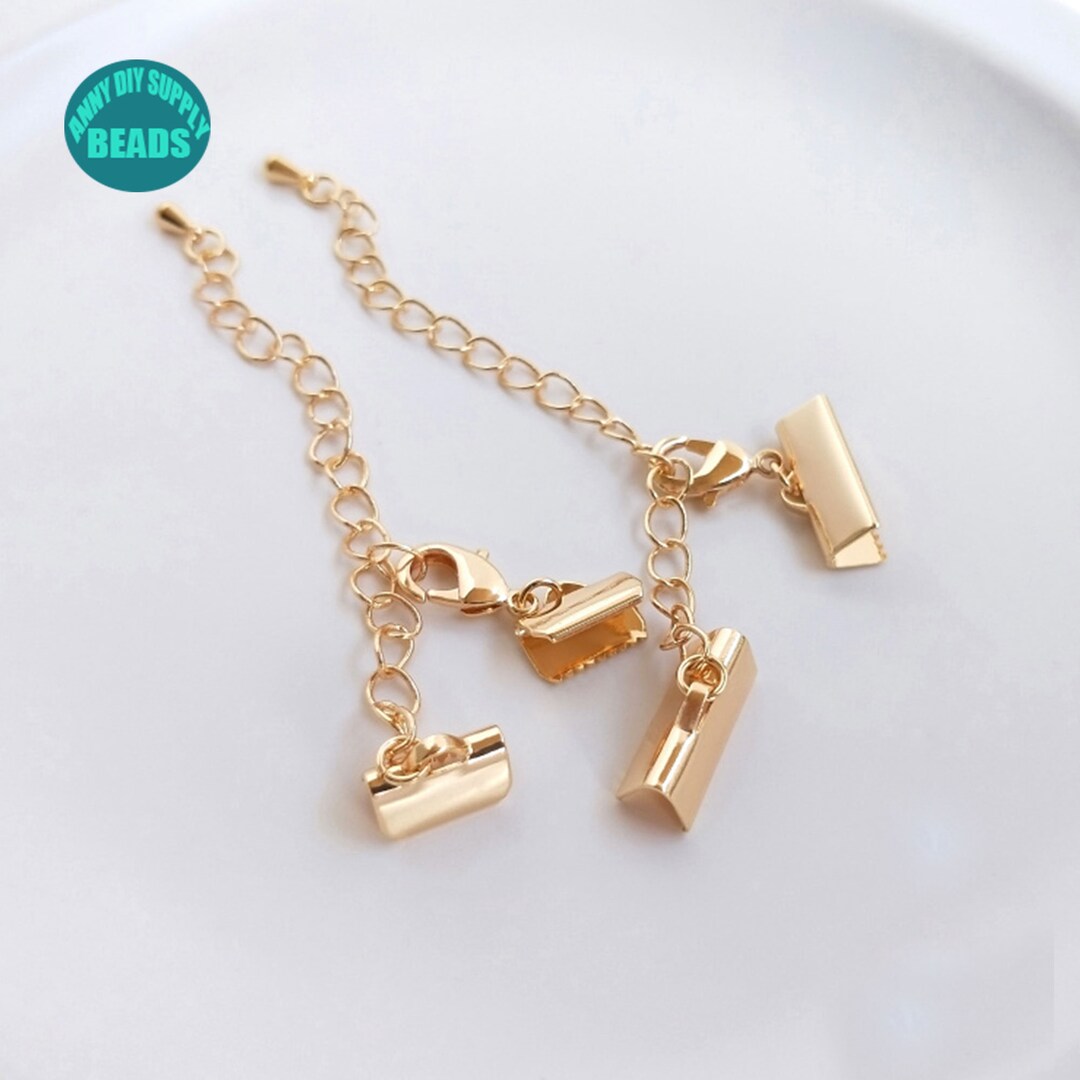 1/5/10 Set 14K Real Gold Plated Brass Ribbon Ends,crimp Ends for 10mm ...