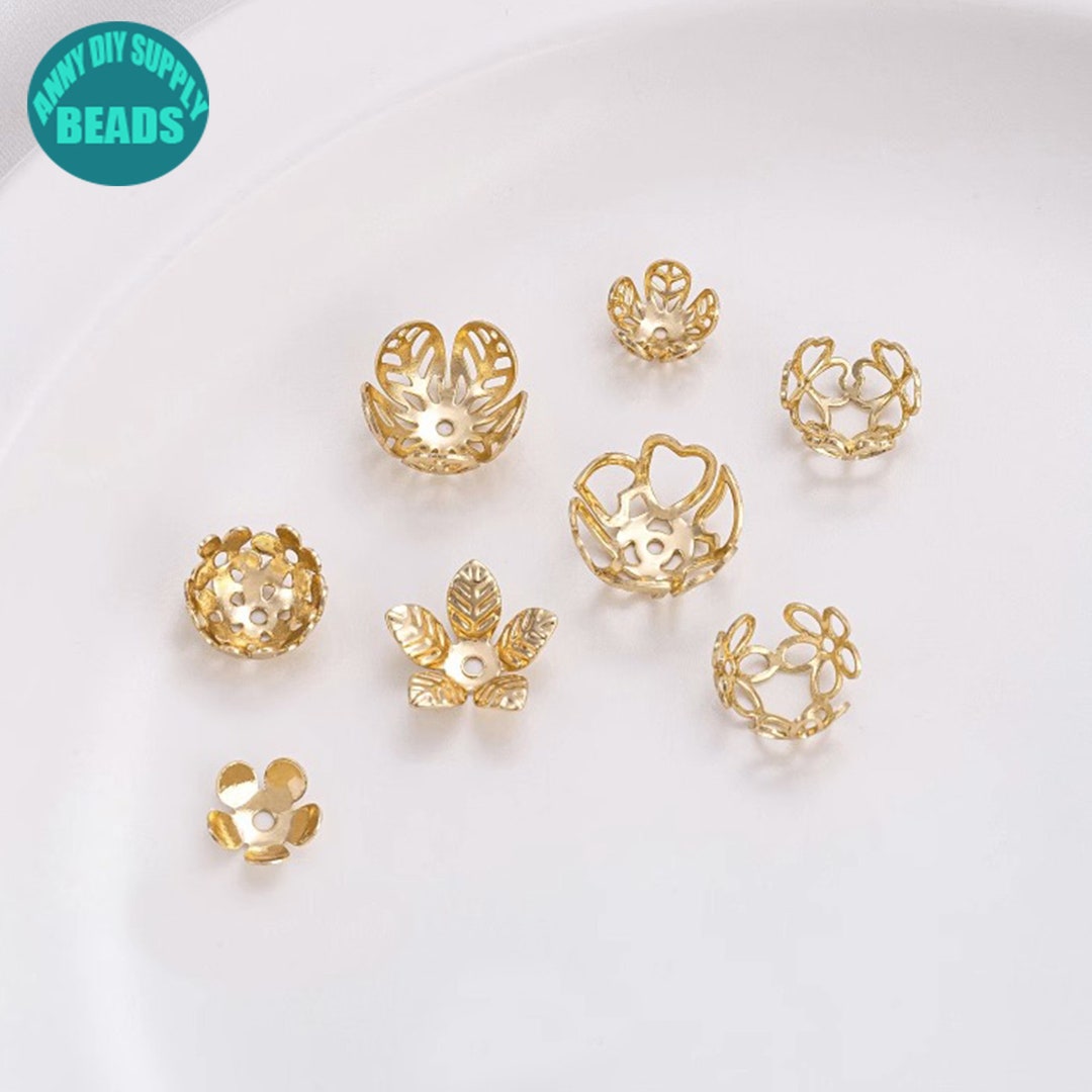 14K Real Gold Plated Hollow Out Bead Caps,flower Bead Caps,gold Bead ...