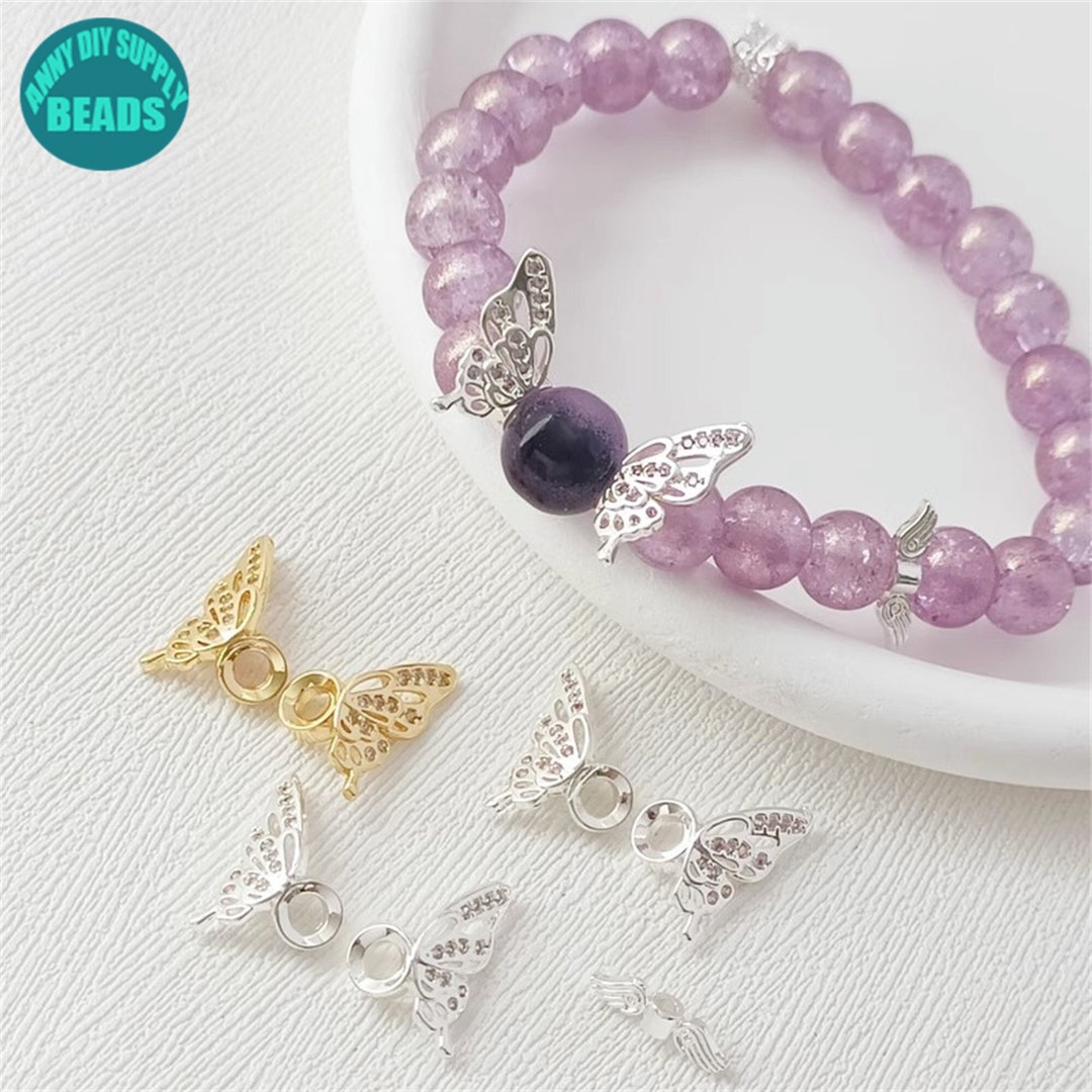 14K Gold Plated Wing Charm Bead Spacers,cz Paved Butterfly Wing Charm ...