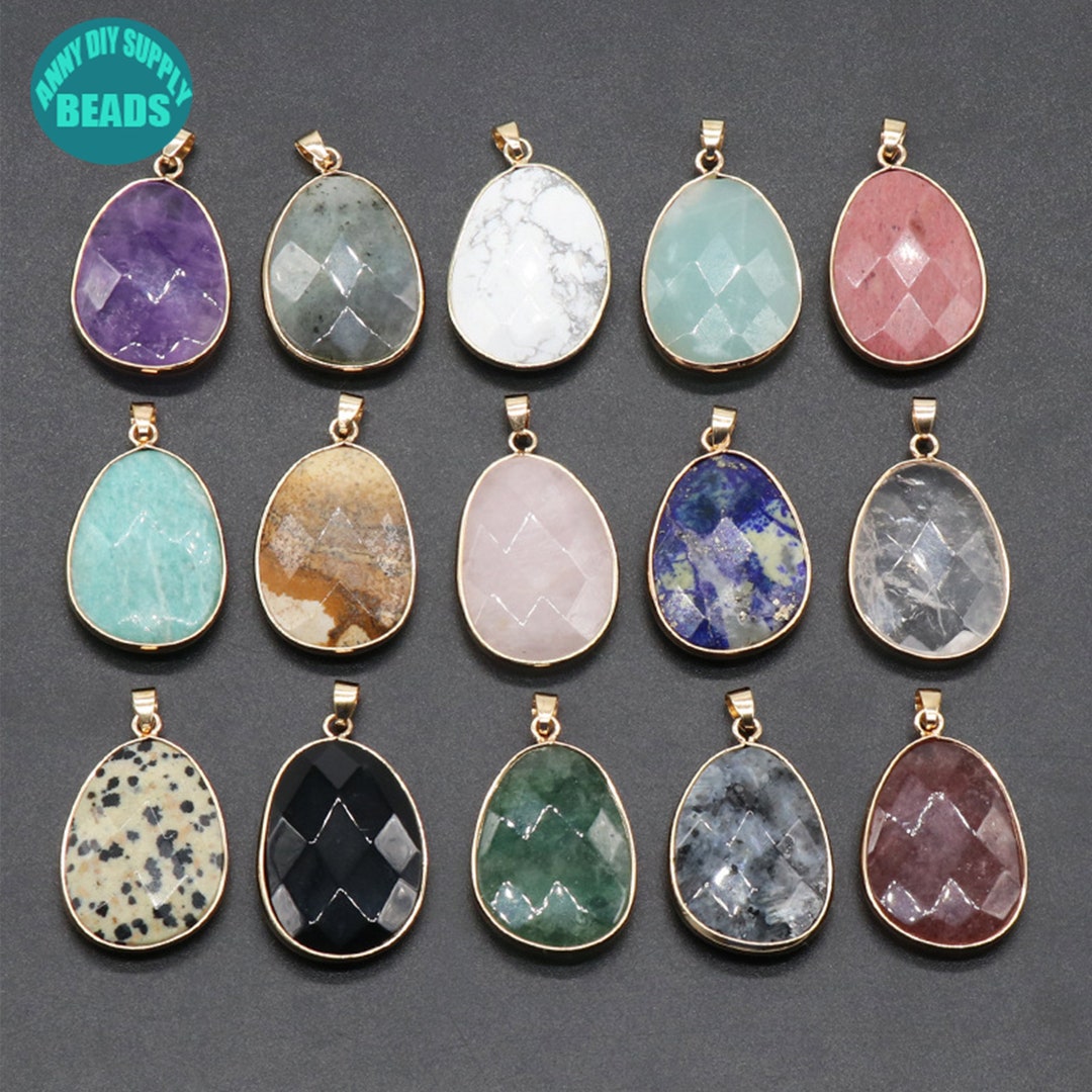 1PC Natural Gemstone Drop Pendant,gold Edge Crystal Necklace Pendant ...