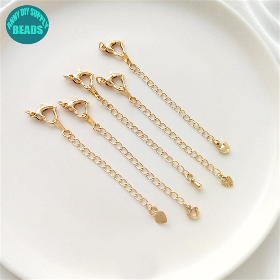 14K Gold Plated Brass Extension Chain,heart Clasps With Extender Chain ...