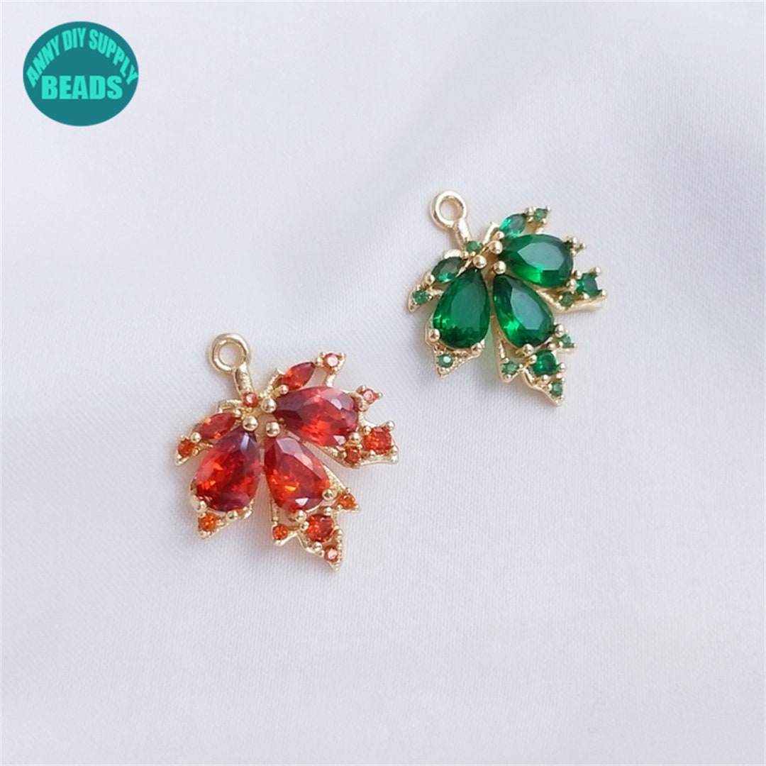 14K Real Gold Plated Maple Leaves Pendant,cz Leave Pendant,earring ...