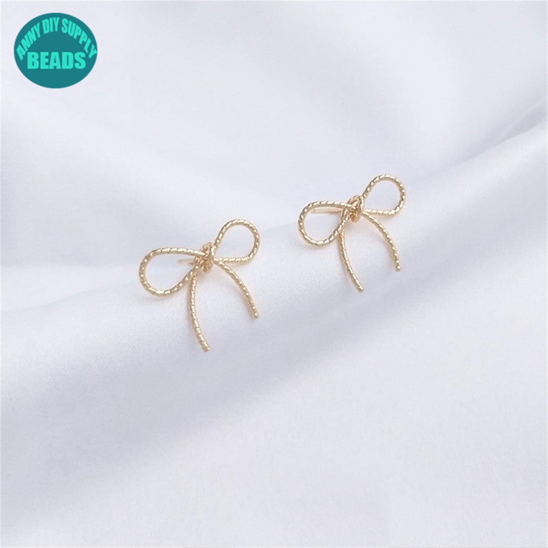 14K Gold Plated Bow Earring Stud,cute Earrings,earring Making Supply,gold Wire Wraped Bow ...
