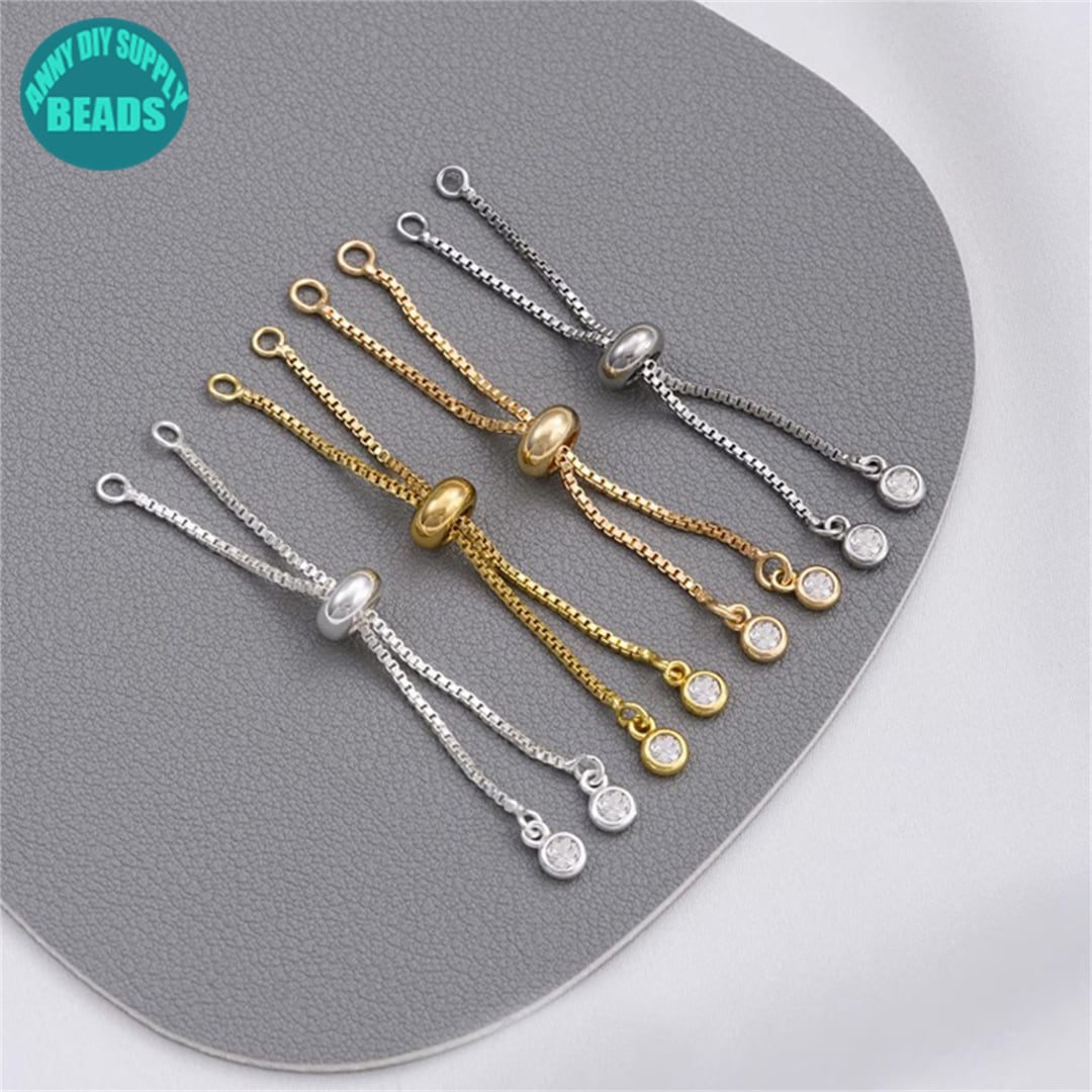 6CM 14K Gold Plated Brass Sliding Adjustable Chain, Bracelet Extension ...