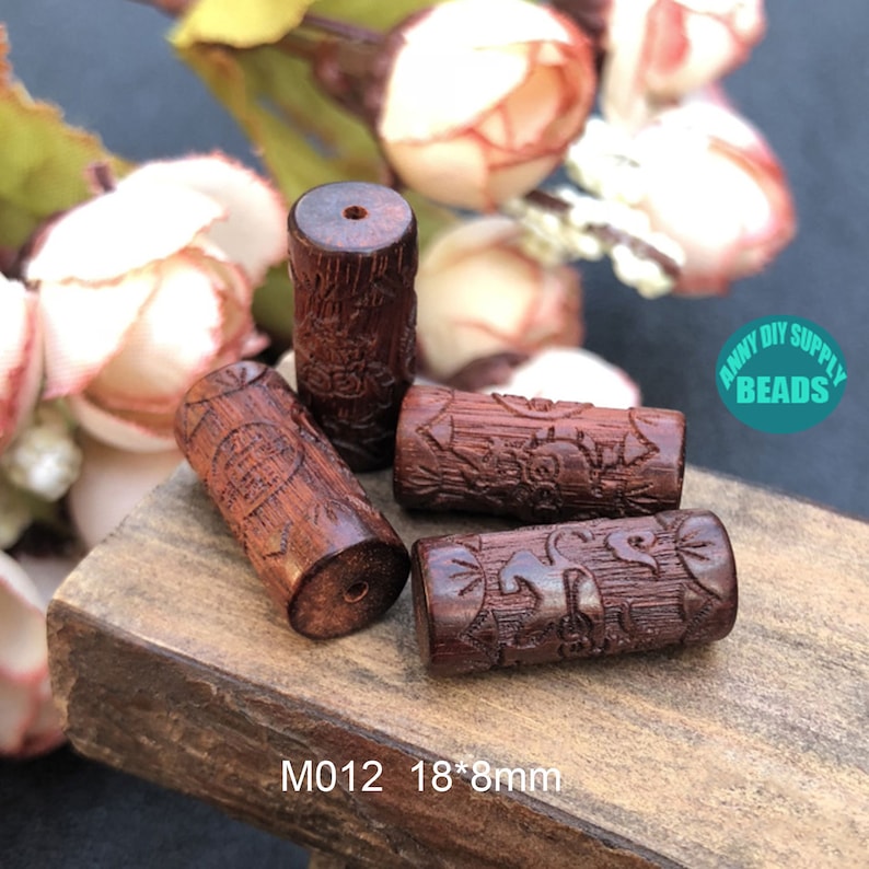 5pcs Blood Sandalwood Hand Carved Beads,cylinder Beads,mala Spacer ...