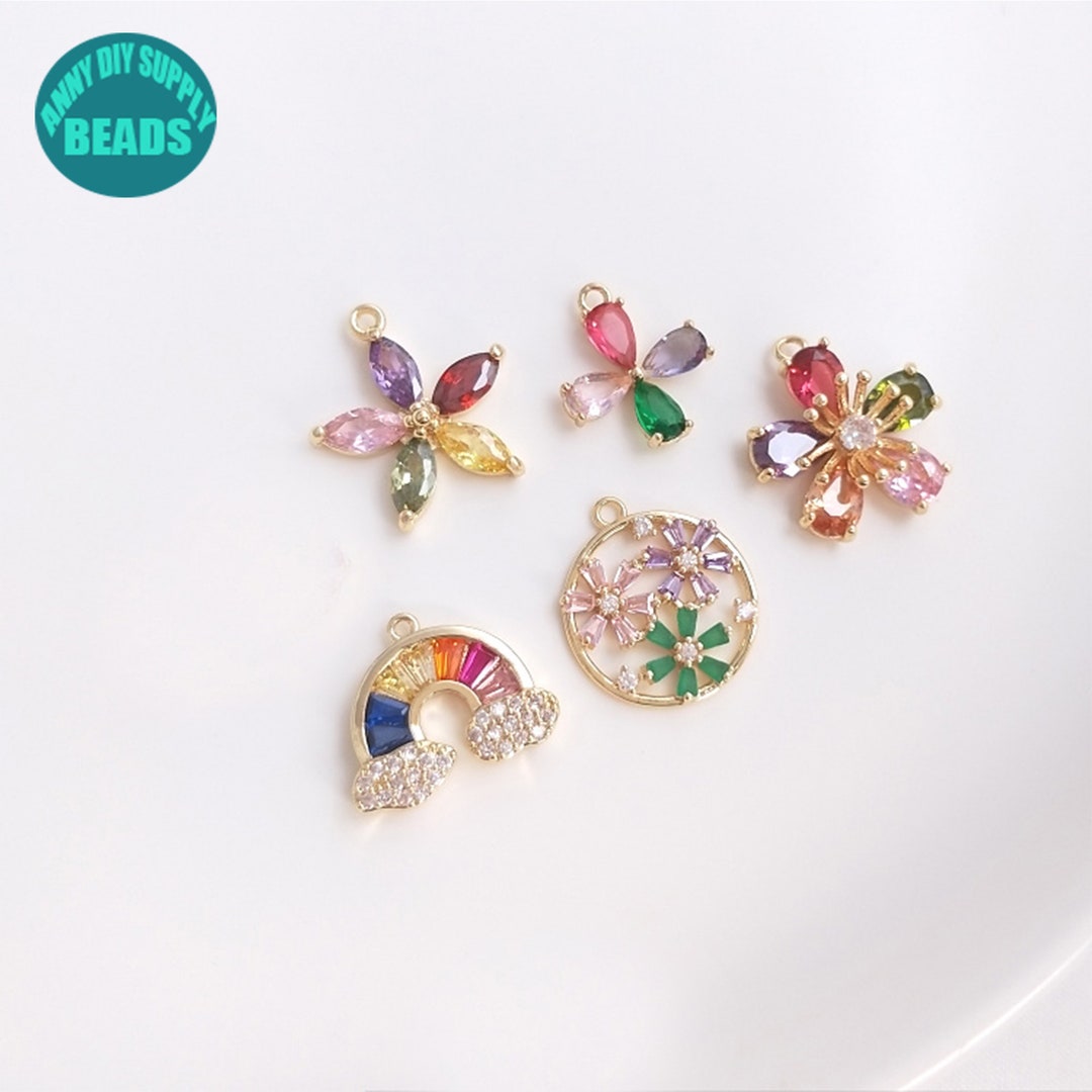 Colorful Zircon Diamond Charm,flower Charm,flower Pendant,flower ...