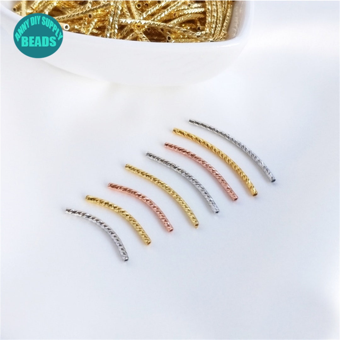 Gold Plated Brass Curved Tube Beads,diamond Cut Tube Beads,matel Tube ...