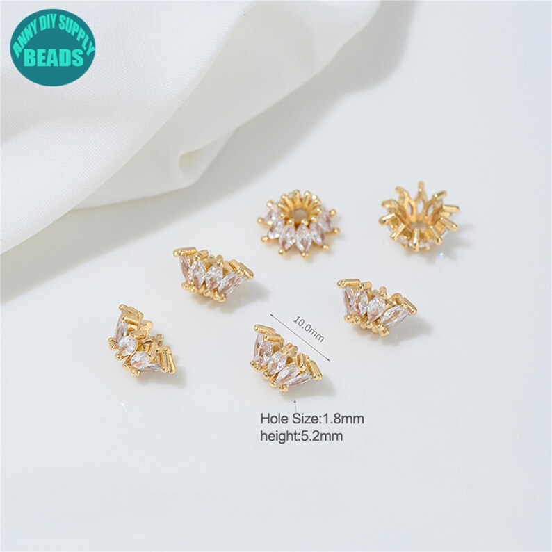 14K Gold Plated Beads,cz Paved Lotus Beads,flower Cap Beads,diy Jewelry ...