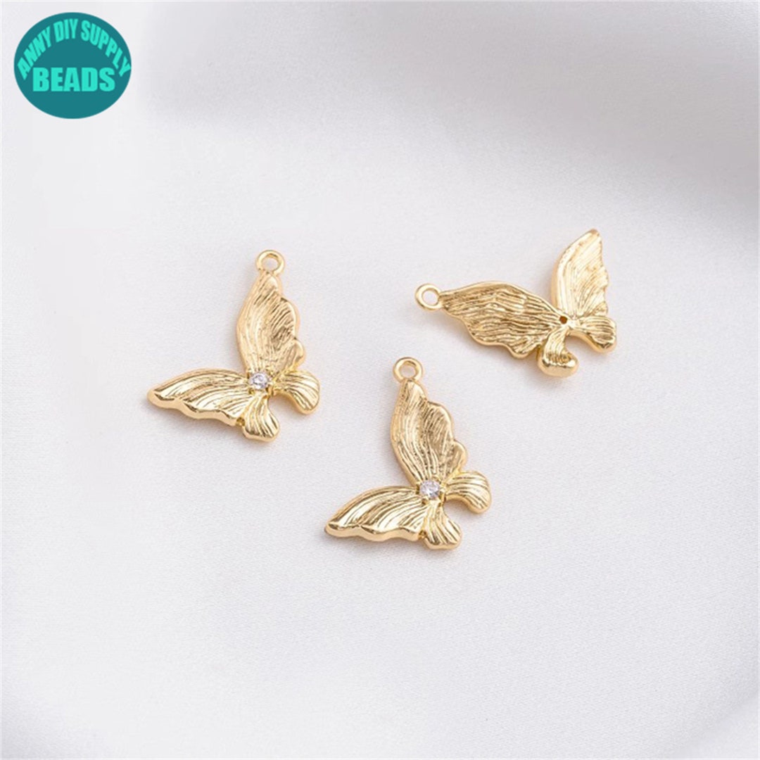 14k Real Gold Plated Brass Butterfly Charm,gold Plated Charm,butterfly ...