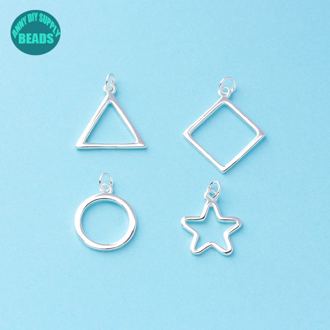 S925 Sterling Silver Geometry Frame Pendant:triangle,star,circle,square ...
