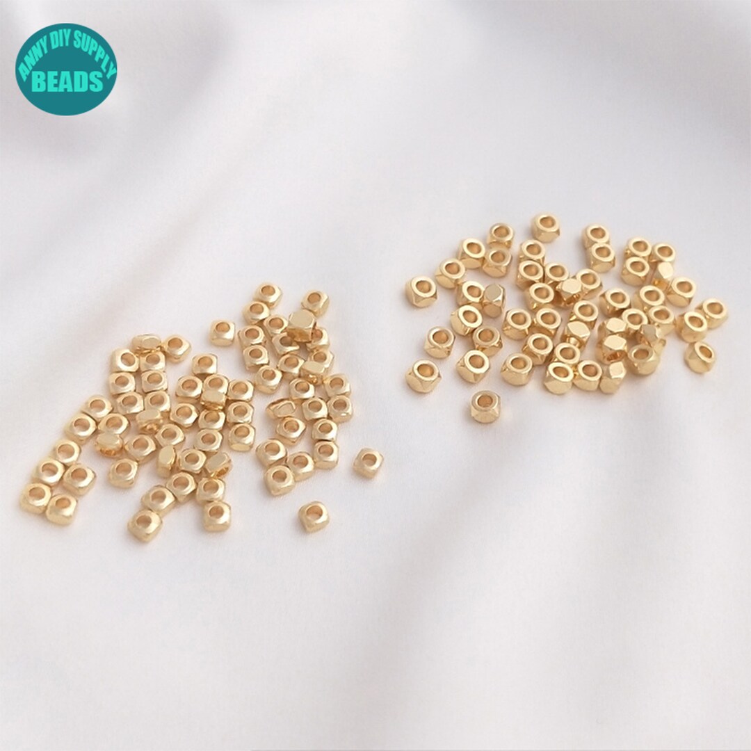 14K Real Gold Plated Tiny Faceted Cubic Beads,tiny Gold Beads,gold ...