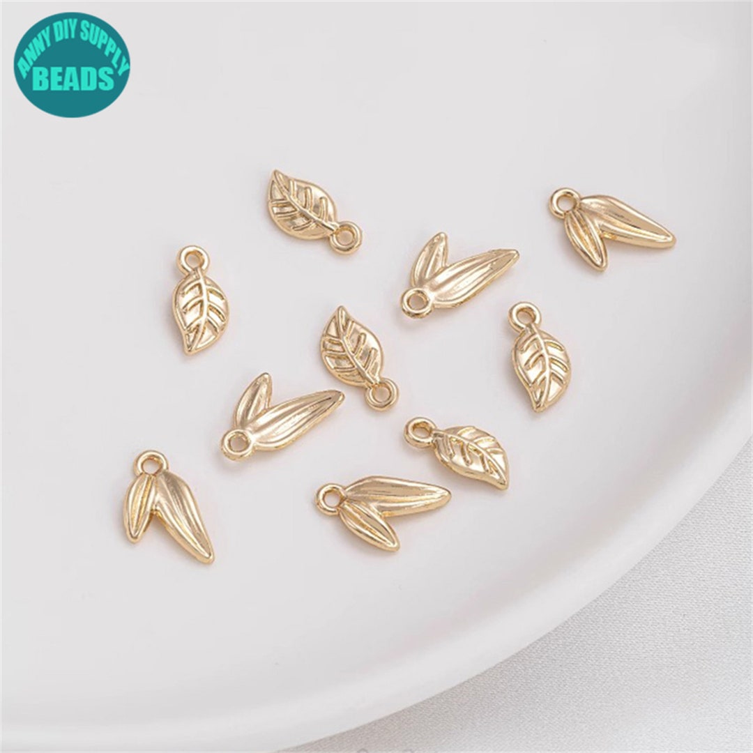 14k Real Gold Plated Leaf Charm,tiny Leaf Charm,bamboo Leaf Charm,tiny Cute Charm - Etsy