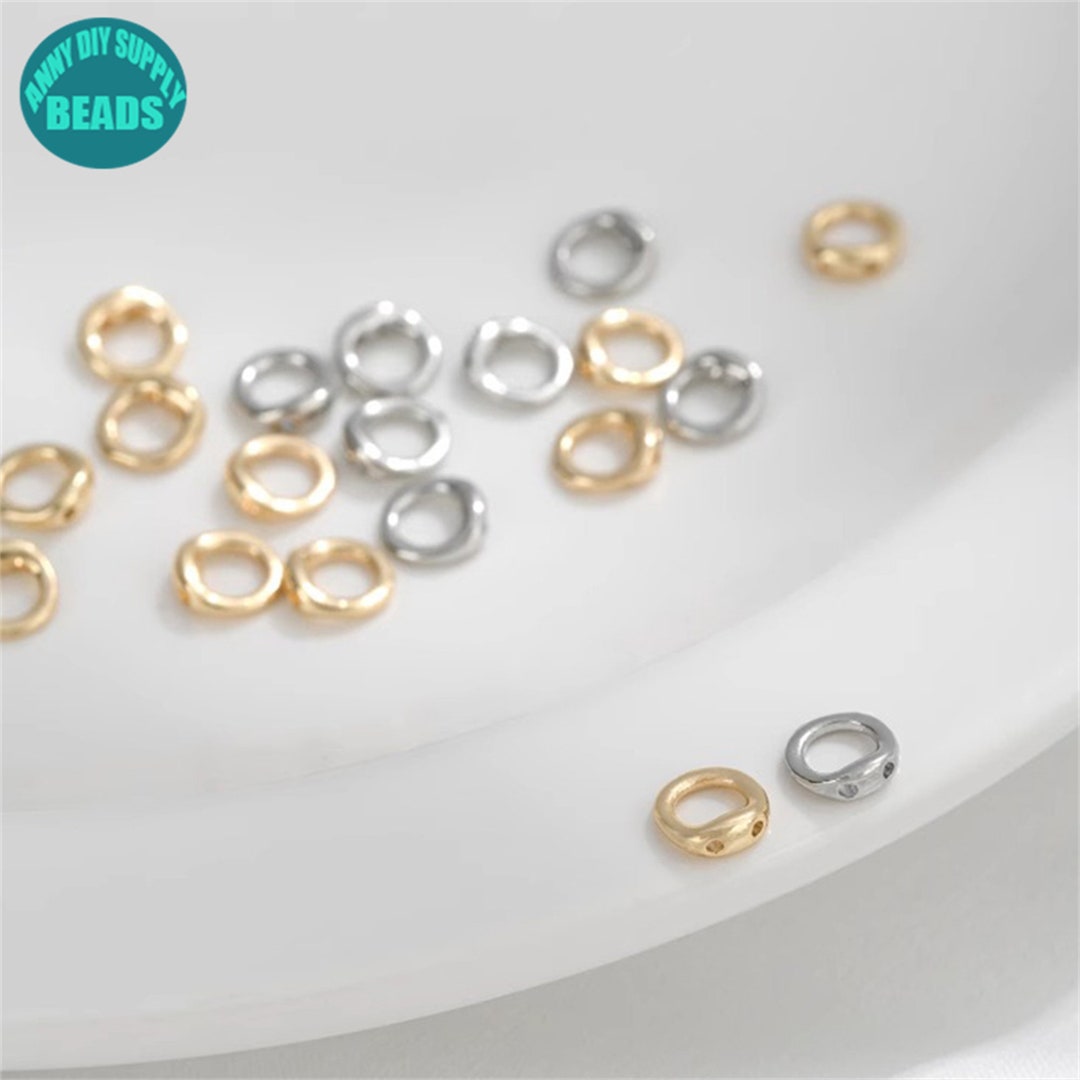 5mm 14K Real Gold Plated Pig Nose Closed Ring Connector,with 2 Hole Ring,bracelet End Connector ...