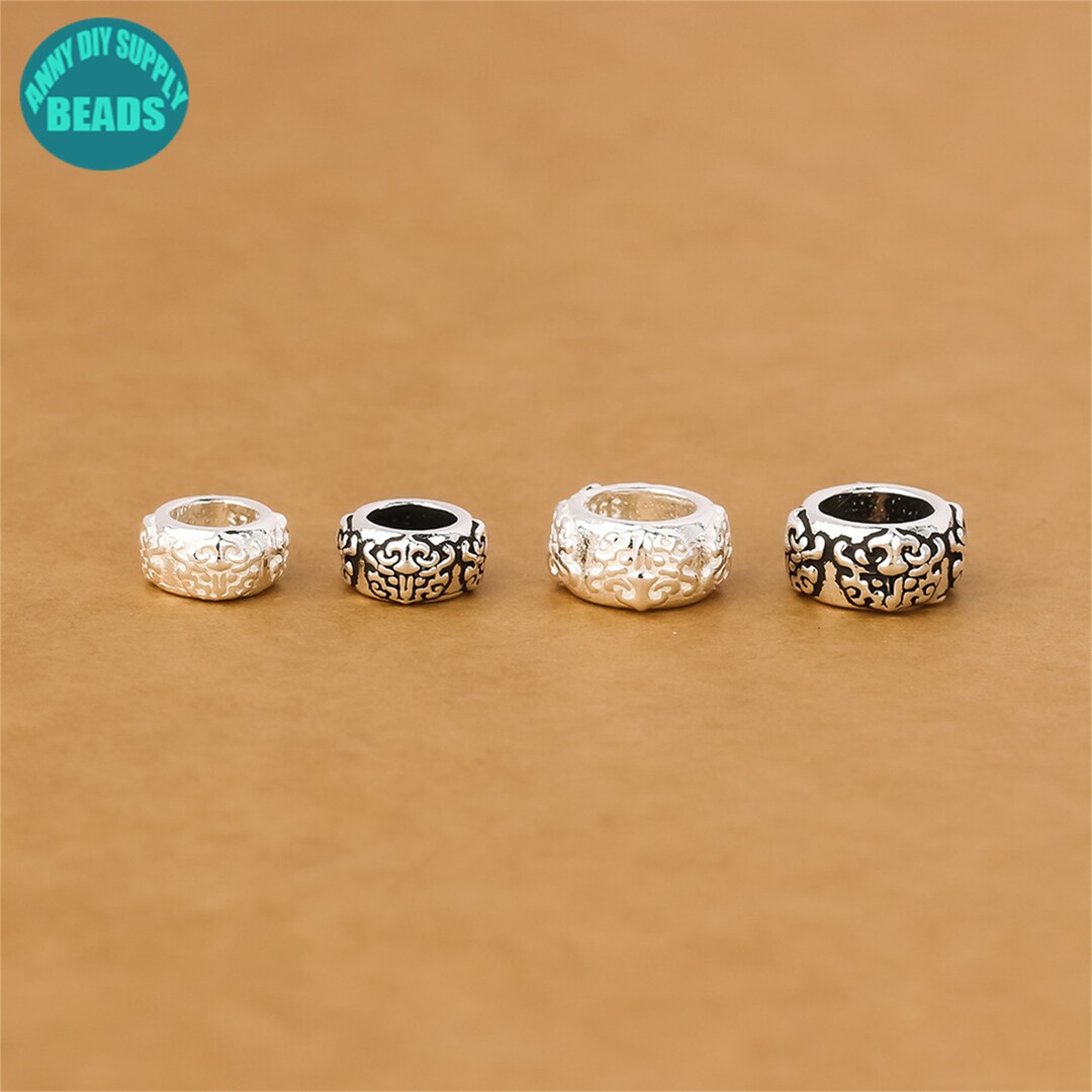 S925 Solid Sterling Silver Spacer Beads,beast Face Pattern Silver ...
