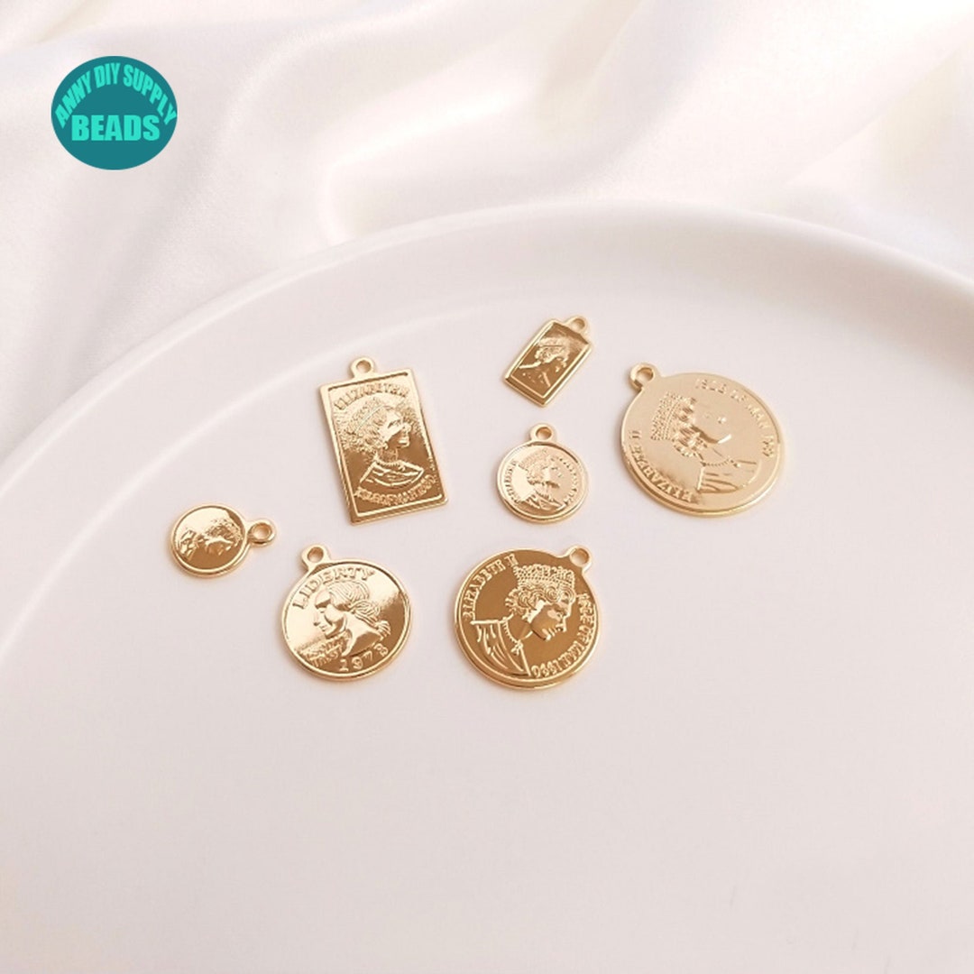 14K Gold Plated Coin Charm,gold Disc Necklace Charm,gold Plated Charm ...