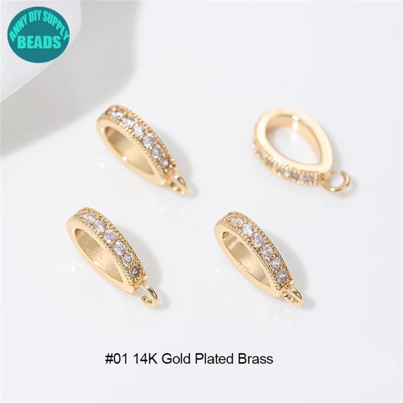 14k Gold Plated CZ Paved Bails,jewelry Bails,pendant Holder,gold Bails ...