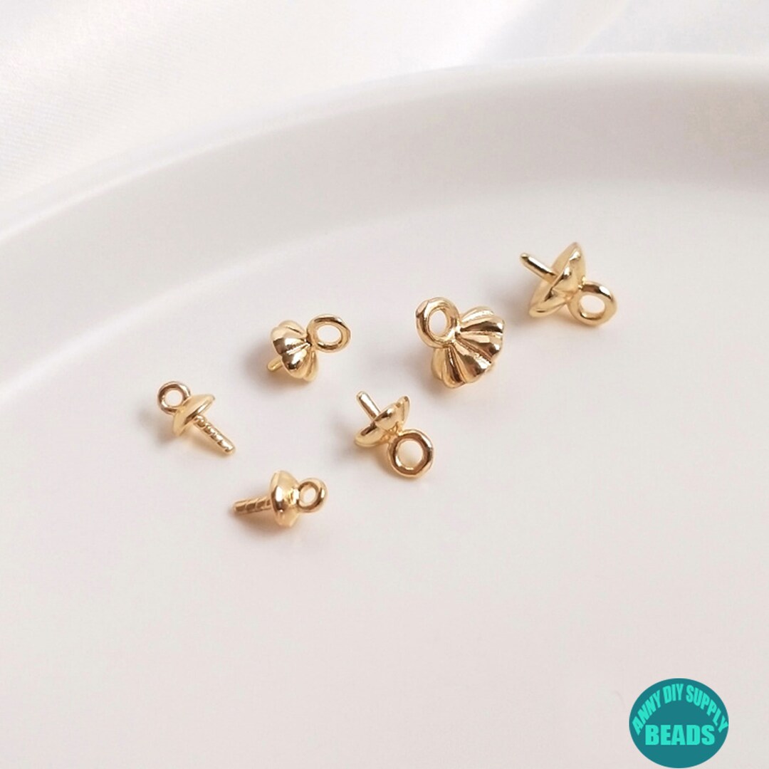 10/50/100PCS 14K Real Gold Plated Brass Bead Caps With Peg,for Half ...