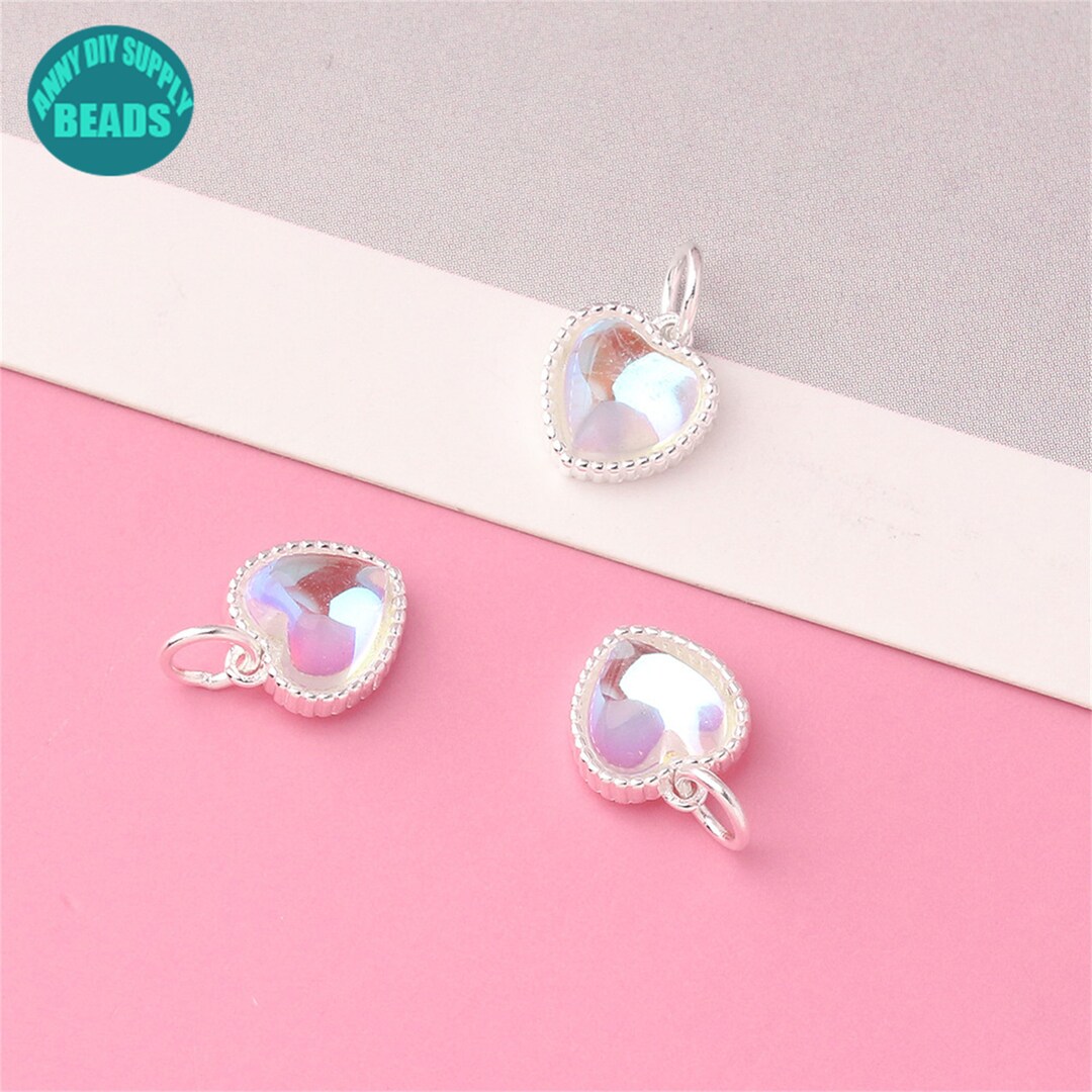 S925 Sterling Silver Crystal Heart Charm,necklace Pendant,sterling ...