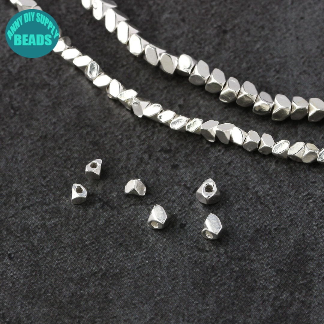 3/4mm S925 Sterling Silver Faceted Beads Spacer,irregular Shape Silver Spacers Beads,tiny Silver ...