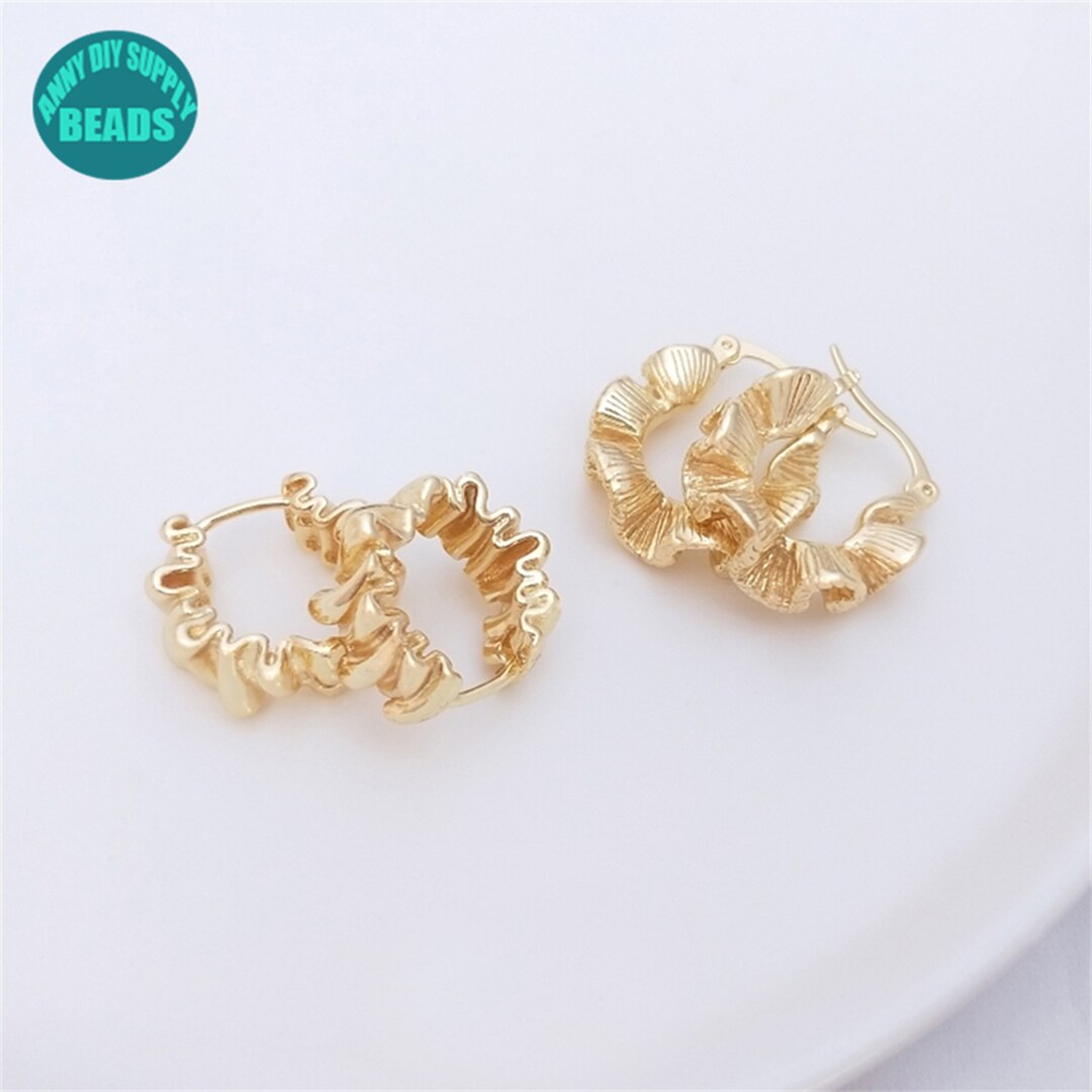 14K Gold Plated Brass Pleated Lace Earring Loop,minimalist Hoop Earring ...