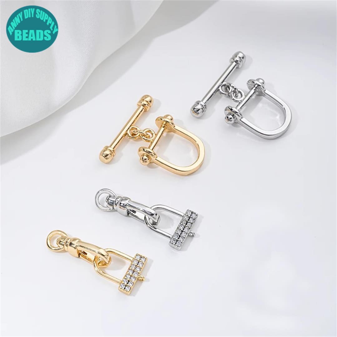 14K Gold Plated U Shape Toggle Clasp: CZ Paved Jewelry Buckle - Etsy