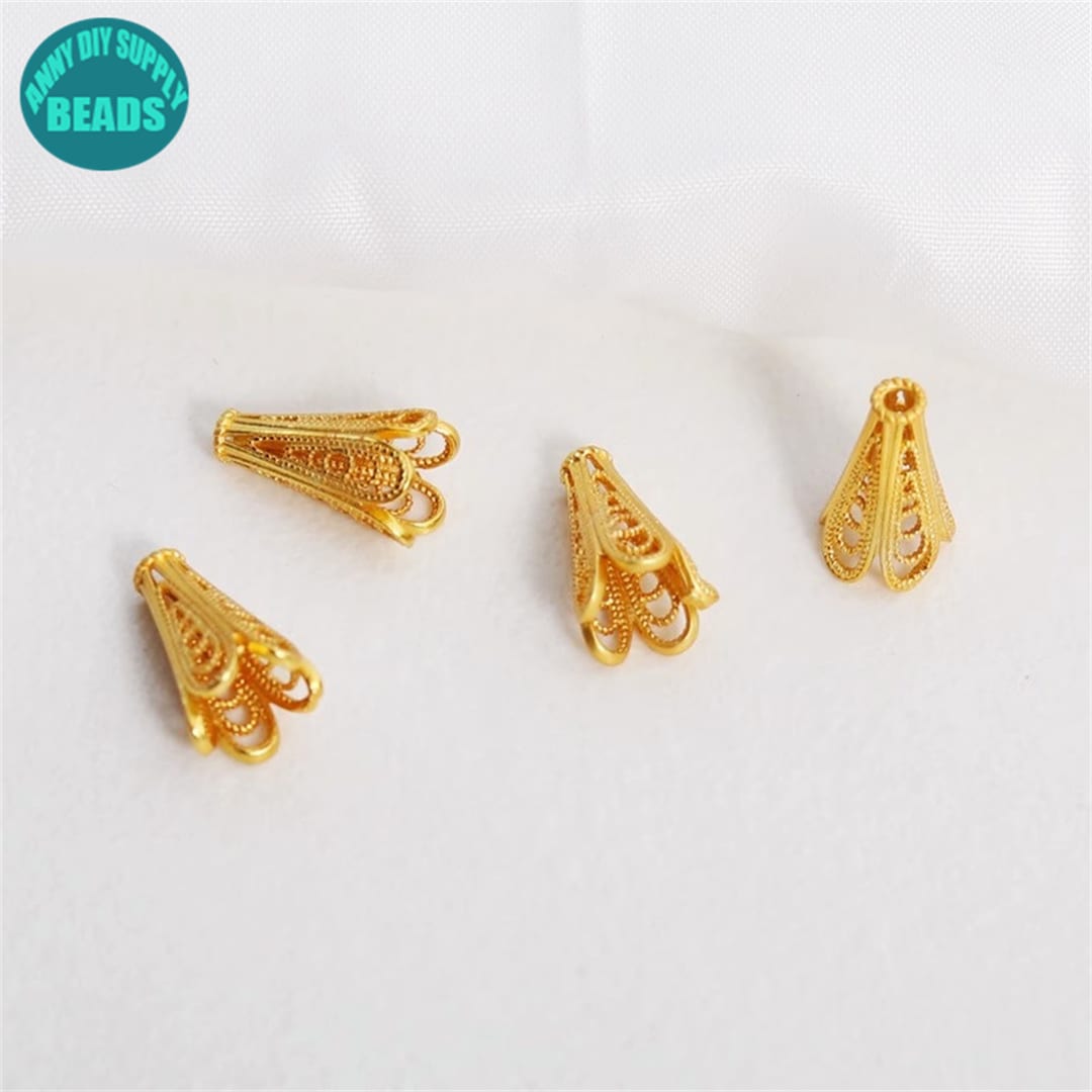 18K Matt Gold Plated Brass Flower Bead Caps,tassel Caps,jewelry Making ...