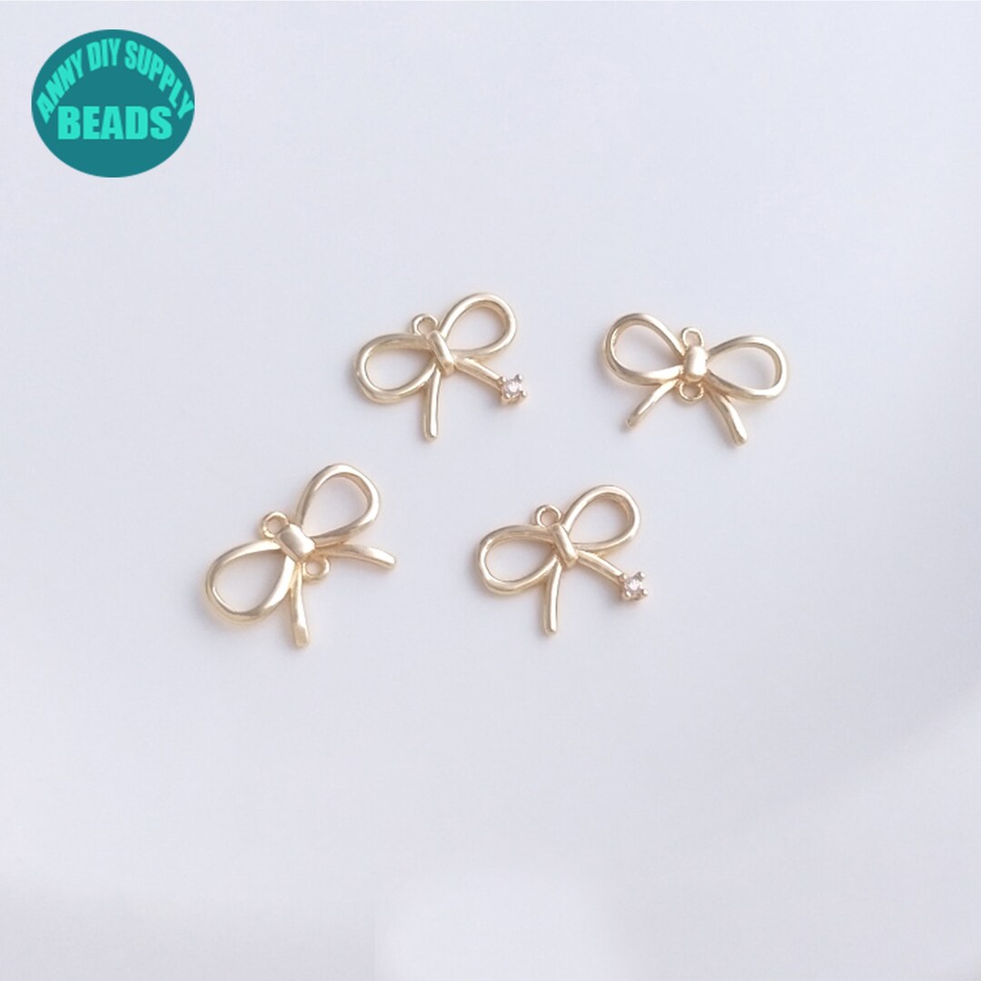14K Gold Plated Brass Bow Connector,earring Connector,bow Charm Pendant ...