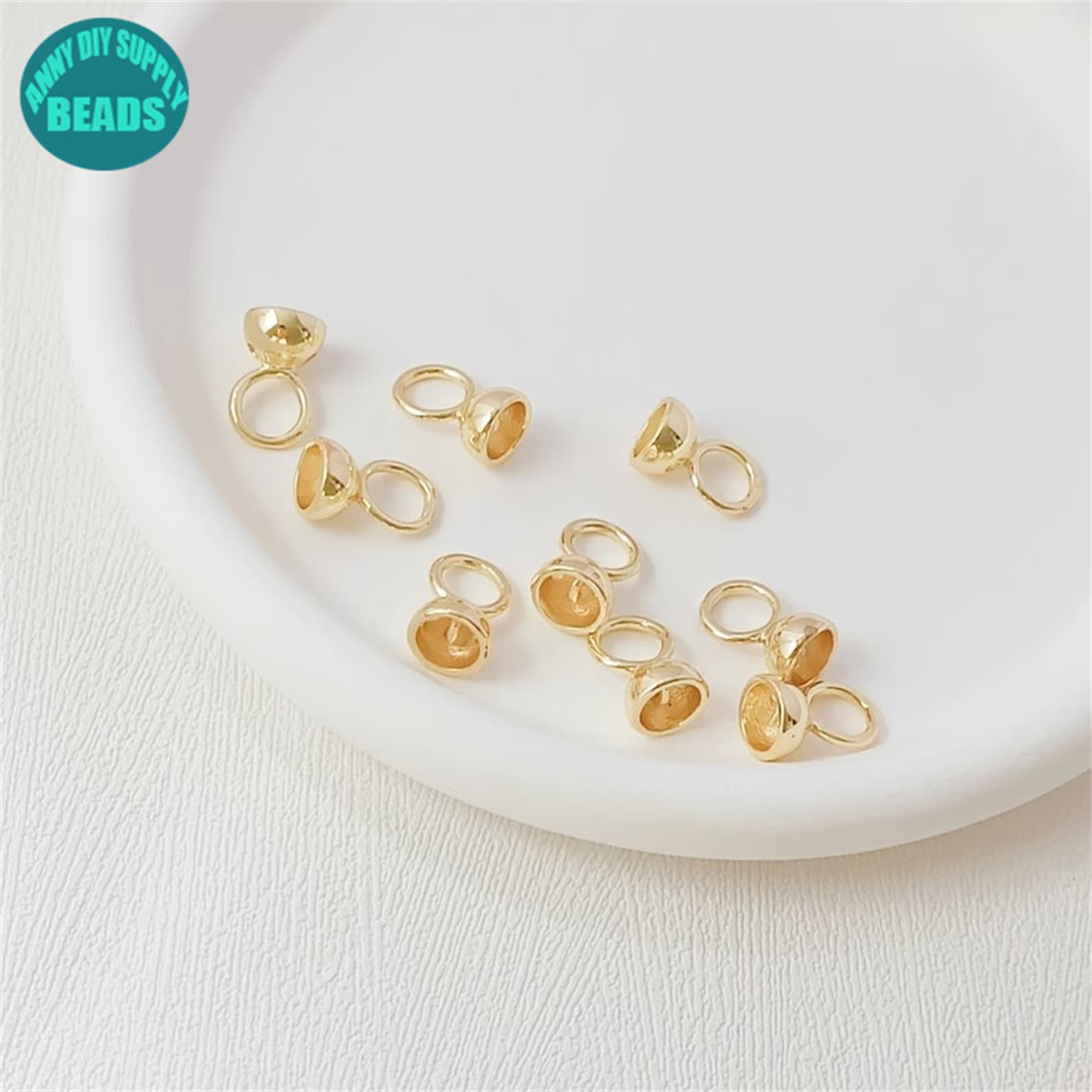 8mm 14k Real Gold Plated Brass Caps With Rings,bracelet End Caps ...
