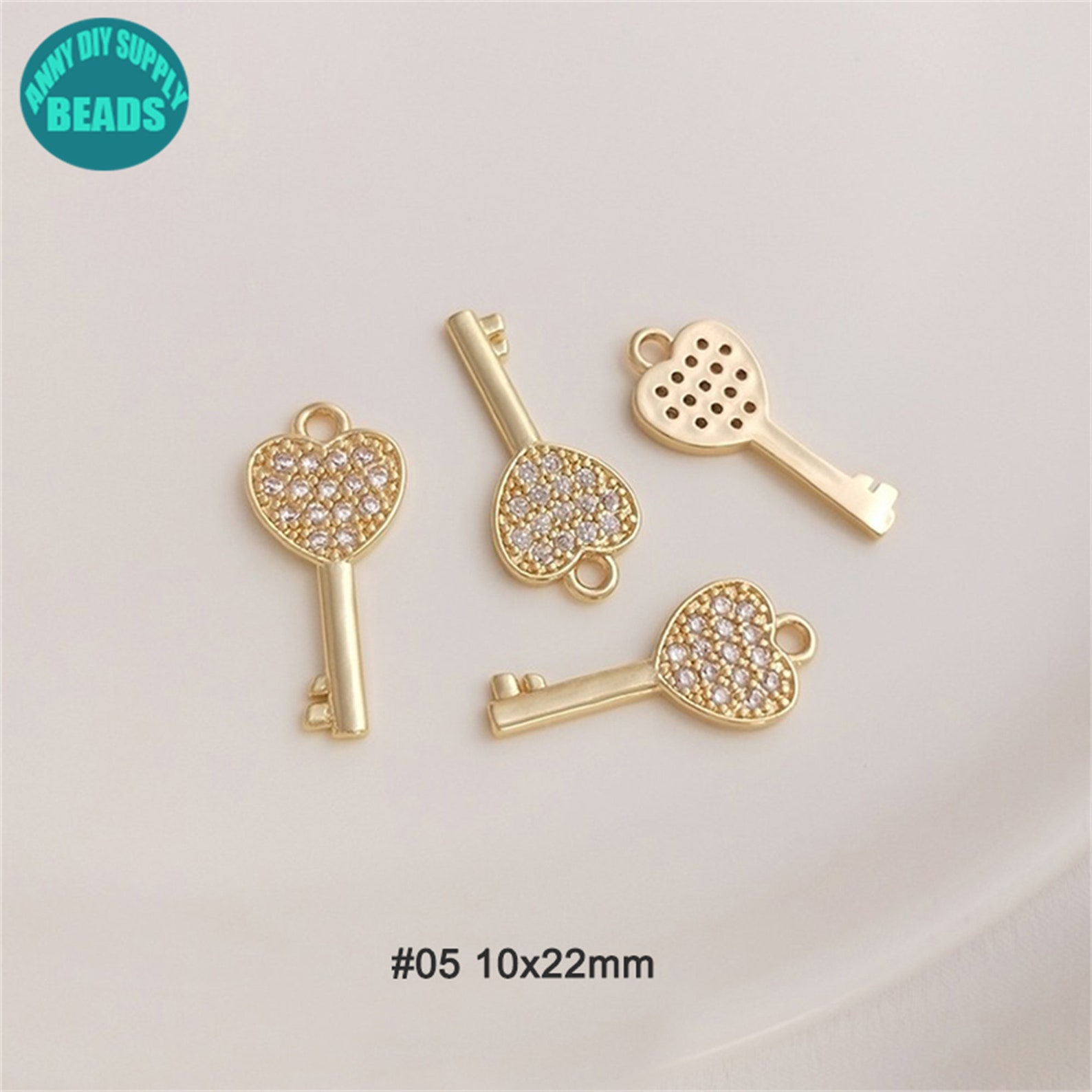 14k Gold Plated Key Charms,zircon Paved Lock and Key Charm,necklace ...