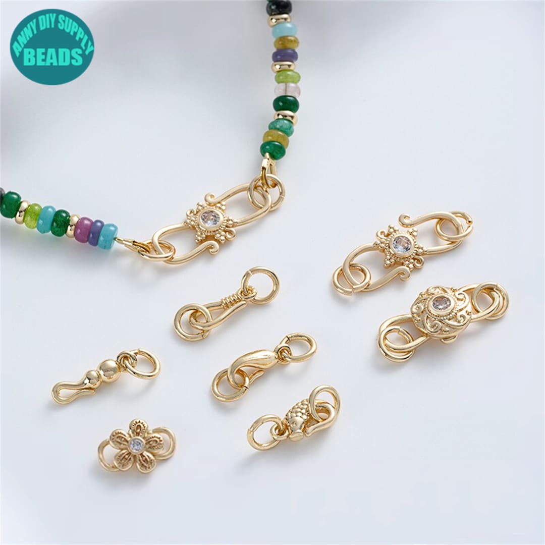 14K Gold Plated S Hook Clasp: Brass Flower Clasp, DIY Jewelry - Etsy