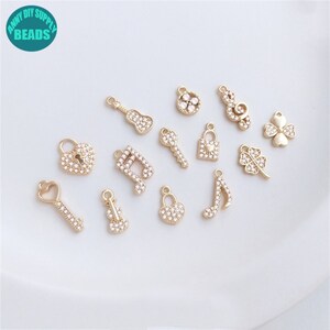 14k Gold Plated CZ Micro Paved Charms,musical Notes Charm,flower Charm ...