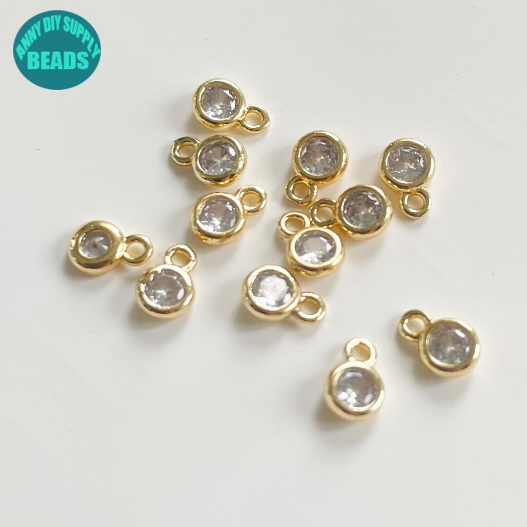 4/5mm Tiny 14k Gold Plated Brass Round Zircon Charm,tiny Round CZ Charm ...