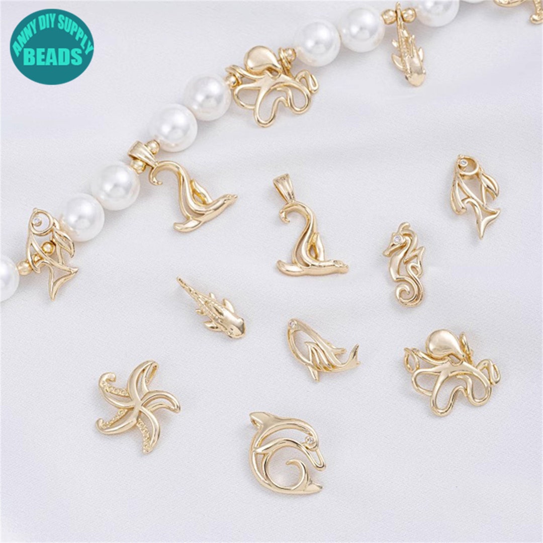 14k Gold Plated Ocean Charm Set,ocean Charms,jewelry Charms,dolphin ...