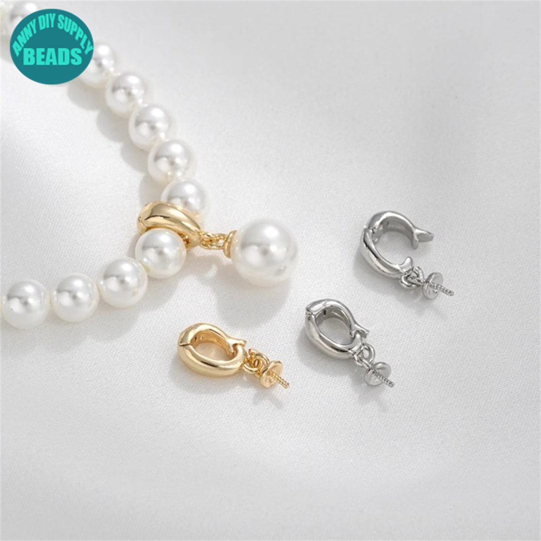 14K Gold Plated Brass Pearl Clasp Bails,necklace Clasp,removable Pearl ...