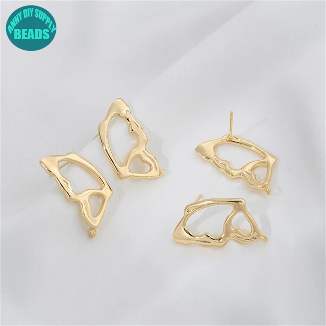 14k Gold Plated Brass Hollow Out Butterfly Earring Stud With Loop ...