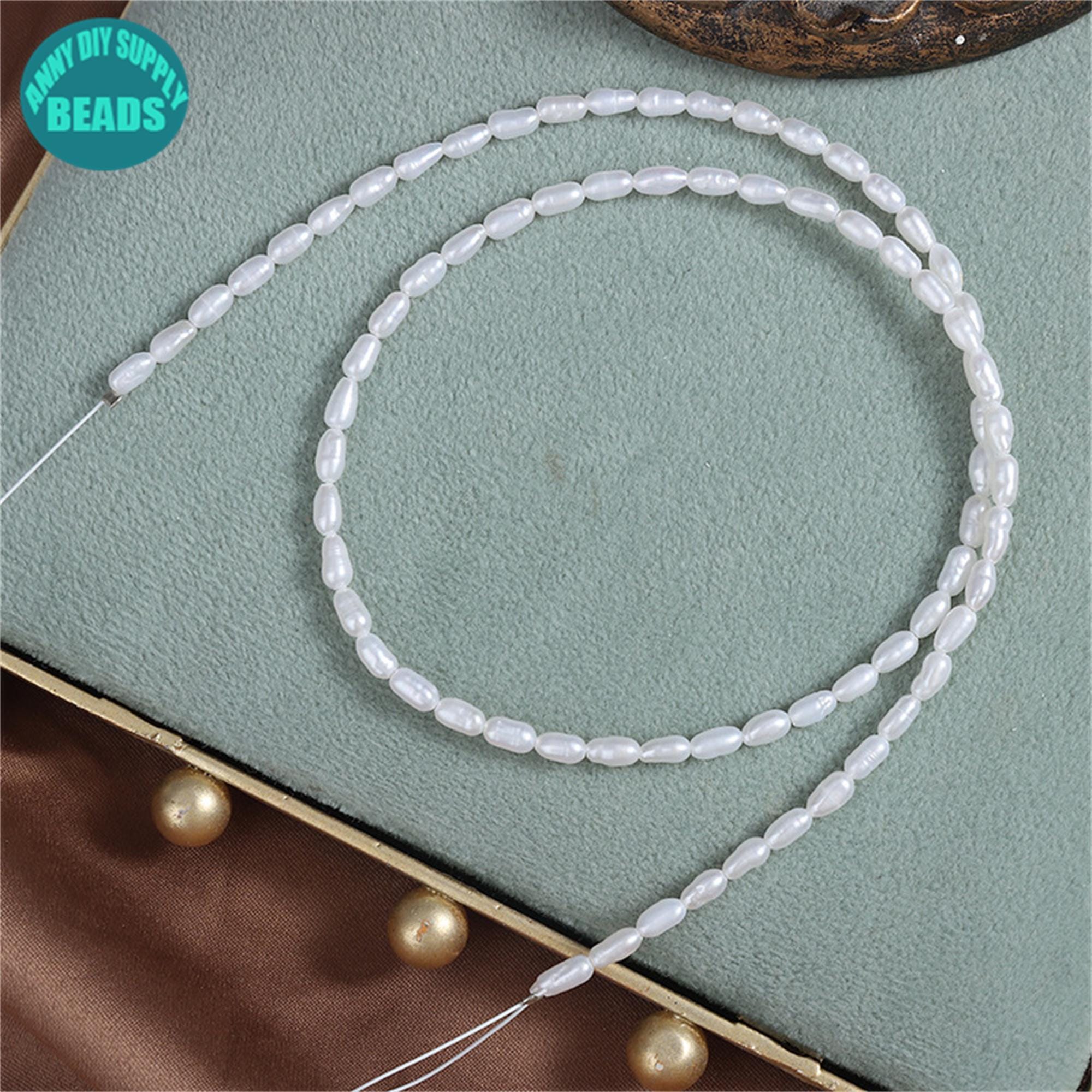 2.5-3mm White Long Rice Pearl Beads, Genuine Freshwater Keshi Pearls ...