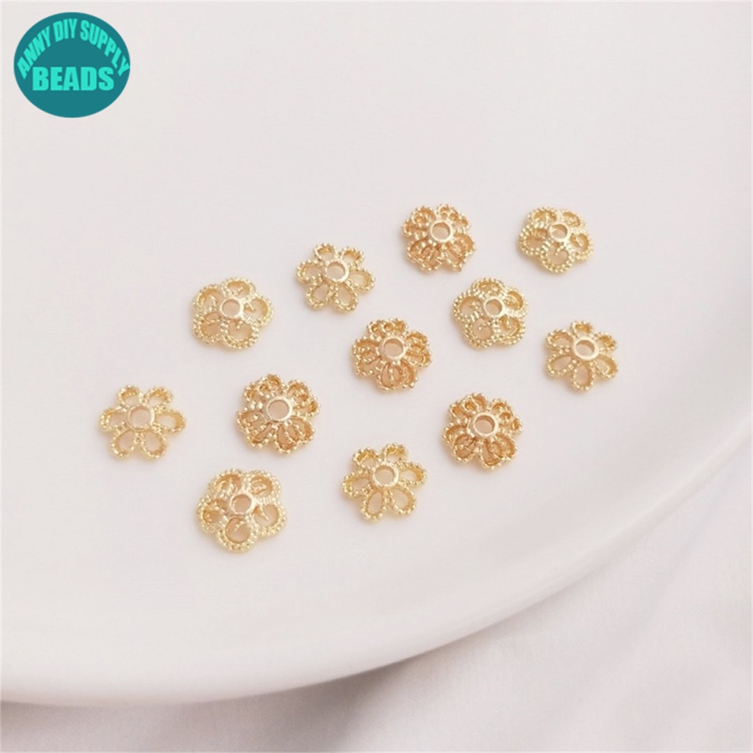 8mm 14k Real Gold Plated Brass Bead Caps,gold Bead Caps,flower Bead ...