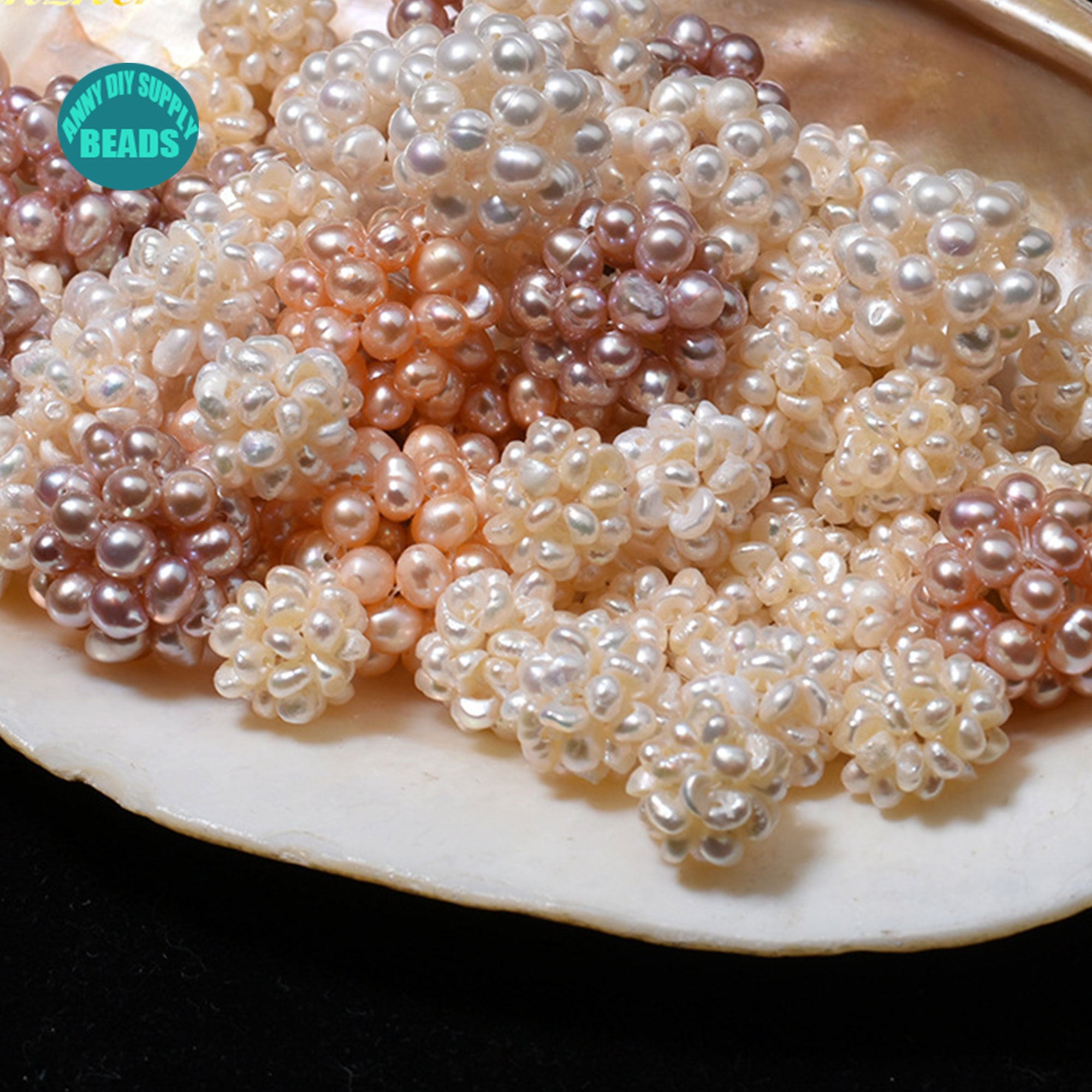 10PCS Handmade Seed Freshwater Pearl Beaded Balls,beaded Pearl Balls ...