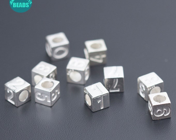 10 Sterling Silver Number Slider Beads, 925 Silver Number Slide Beads ...