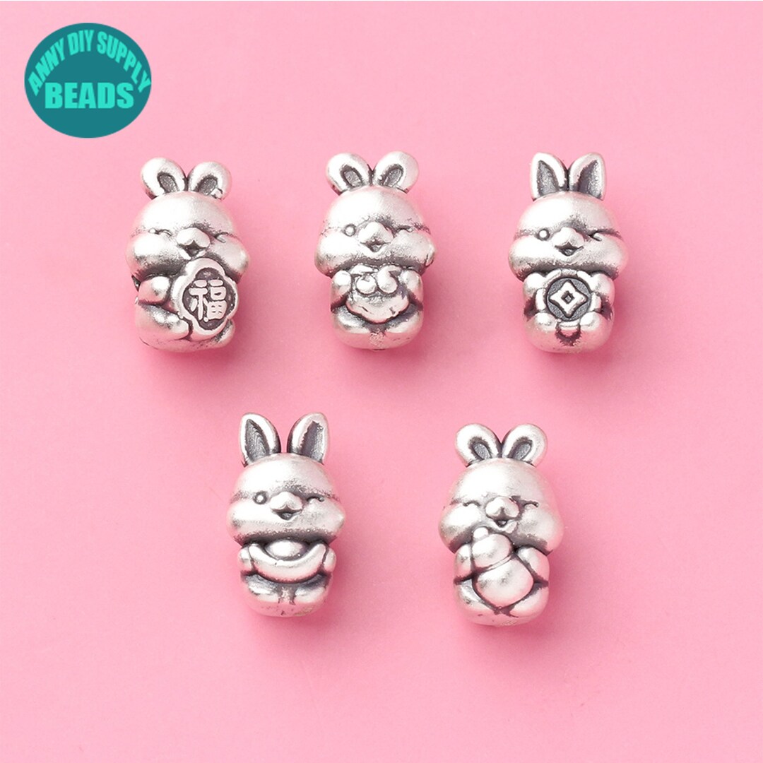 S999 3D Hard Silver Tiny Rabbit Beads,cute Rabbit Beads,bracelet Beads ...
