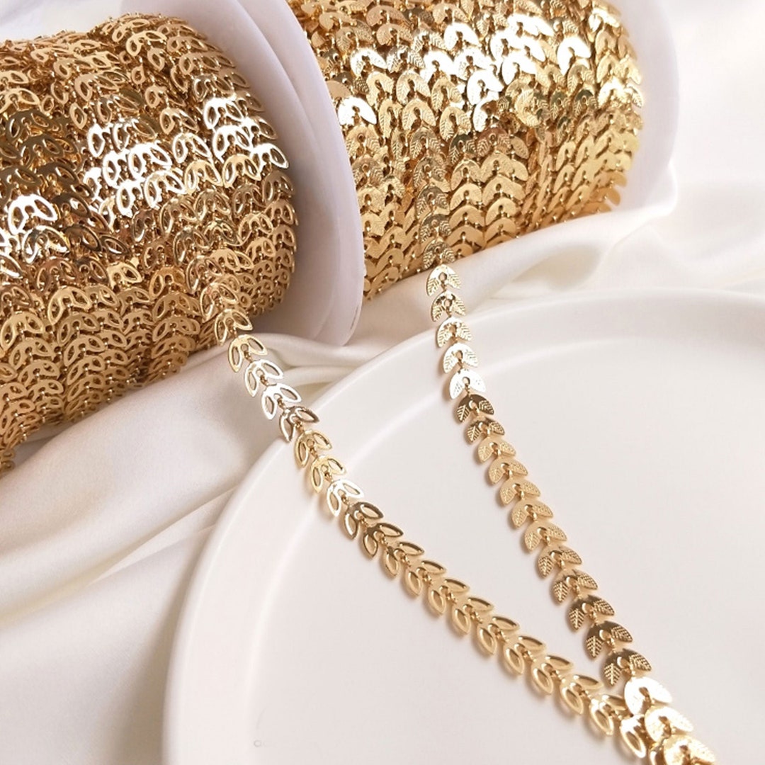 14K Gold Plated Chain,gold Leaf Chain,bracelet Chain,6.5mm Width - Etsy