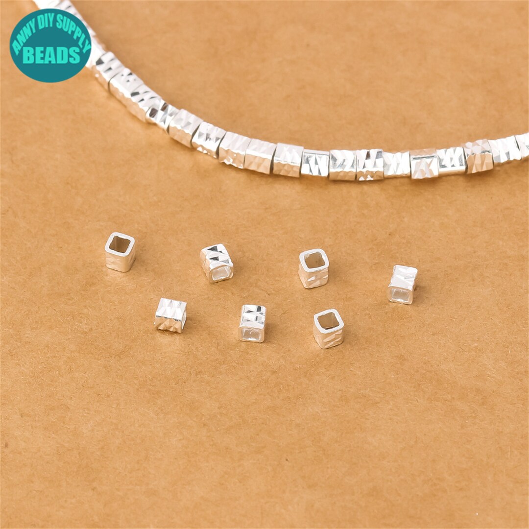 2.5mm S925 Solid Sterling Silver Beads,diamond Cut Silver Tube Beads,tiny Silver Beads,cubic ...