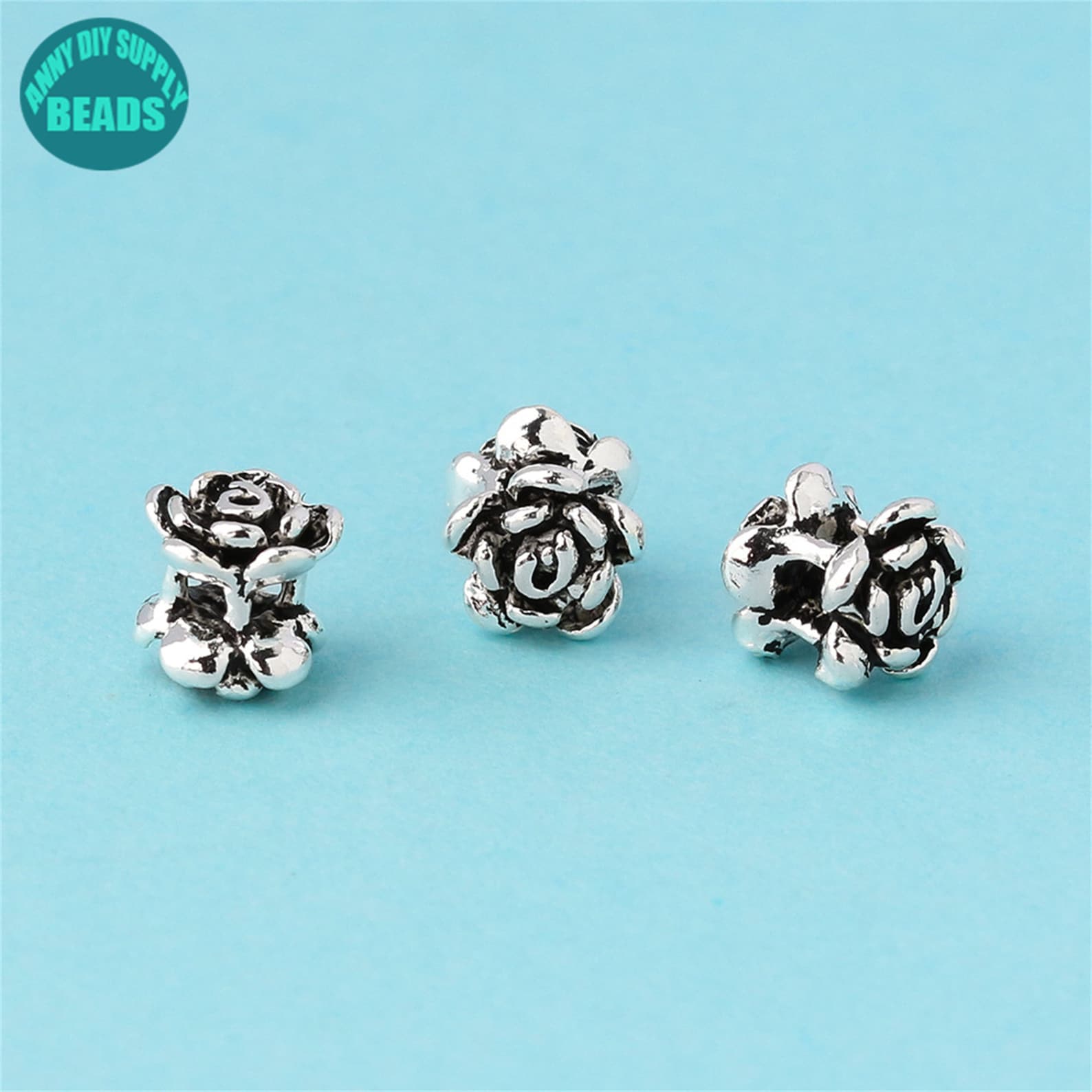 S925 Sterling Silver Rose Flower Beads,tiny Flower Beads,silver Flower ...