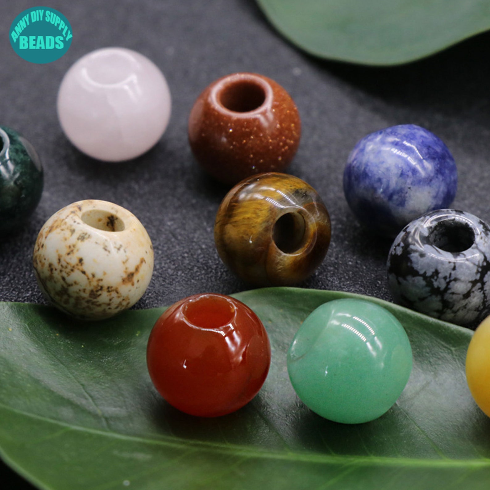 14mm Large Hole Gemstone Round Beads5mm Hole Beadsnatural | Etsy