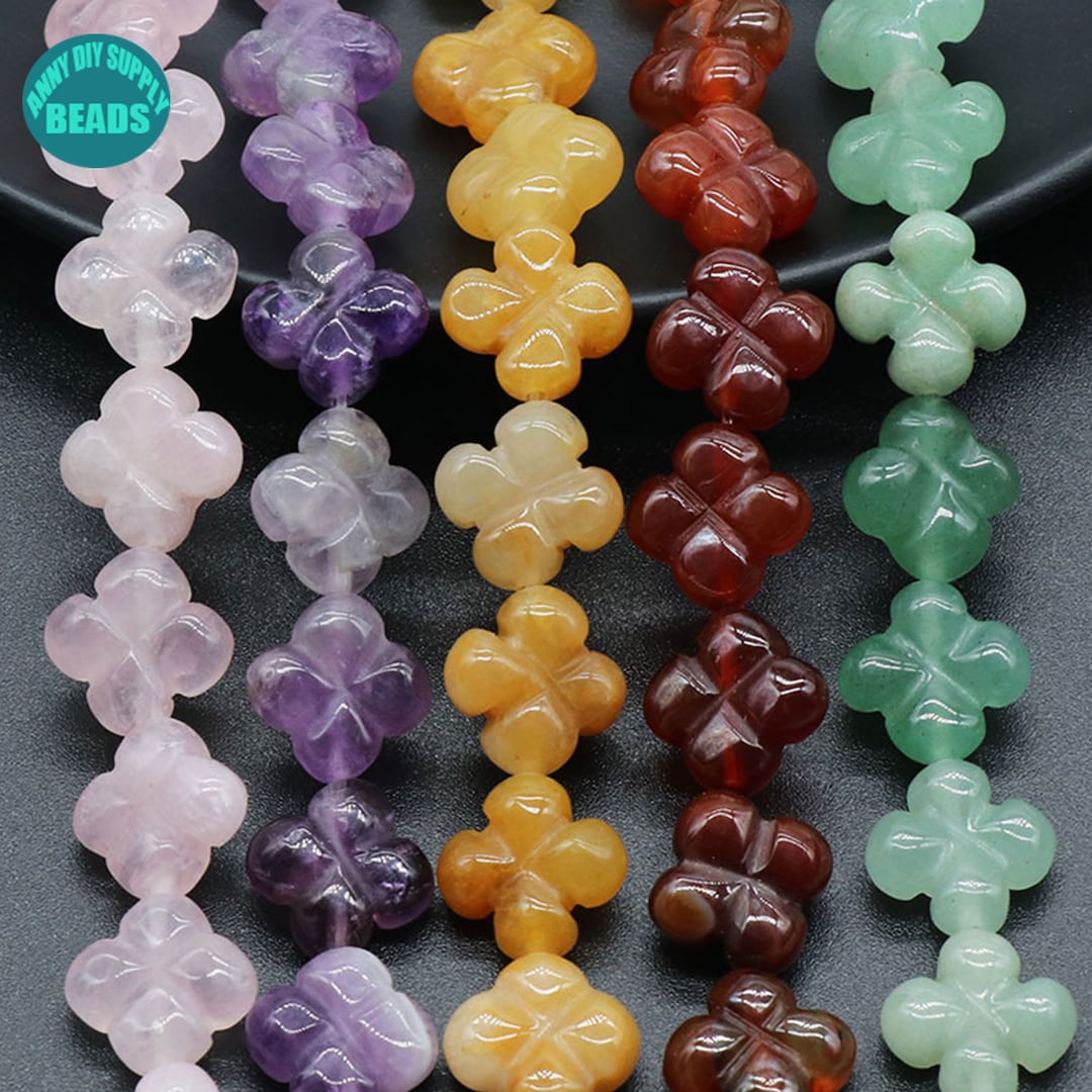 14mm Gemstone Clover Beads,pink Clover Beads,four Leaf Clover Beads ...