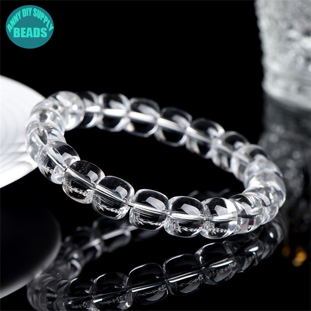 Genuine Natural Clear Quartz Beaded Bracelet,gemstone Bracelet,barrel ...